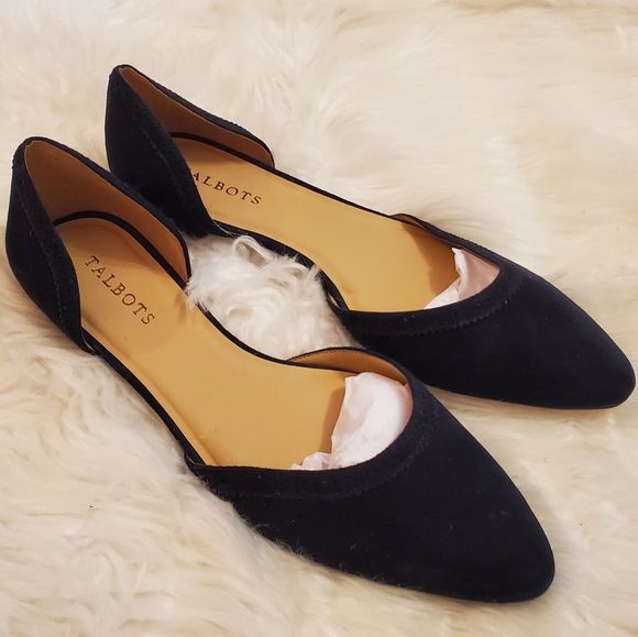 Talbots | Shoes | Talbots Suede Dorsay Flats With Lasercut Trim Black ...